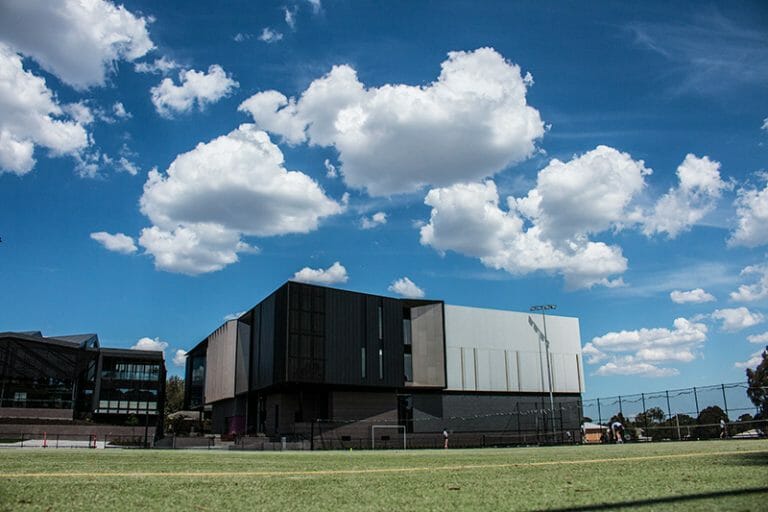 Vestis Black Graphite aluminium cladding on PLC Performing Arts building